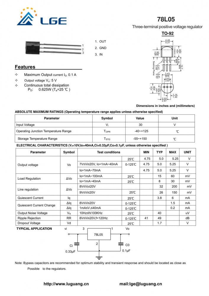 LGE 78L05 TO-92 datasheet page 1