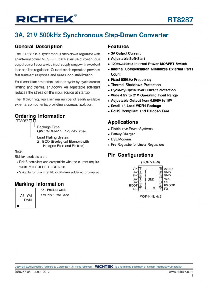 RT8287 datasheet page 1