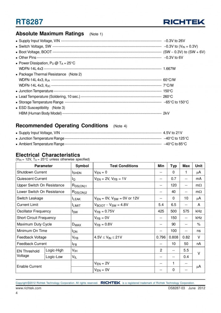 RT8287 datasheet page 4