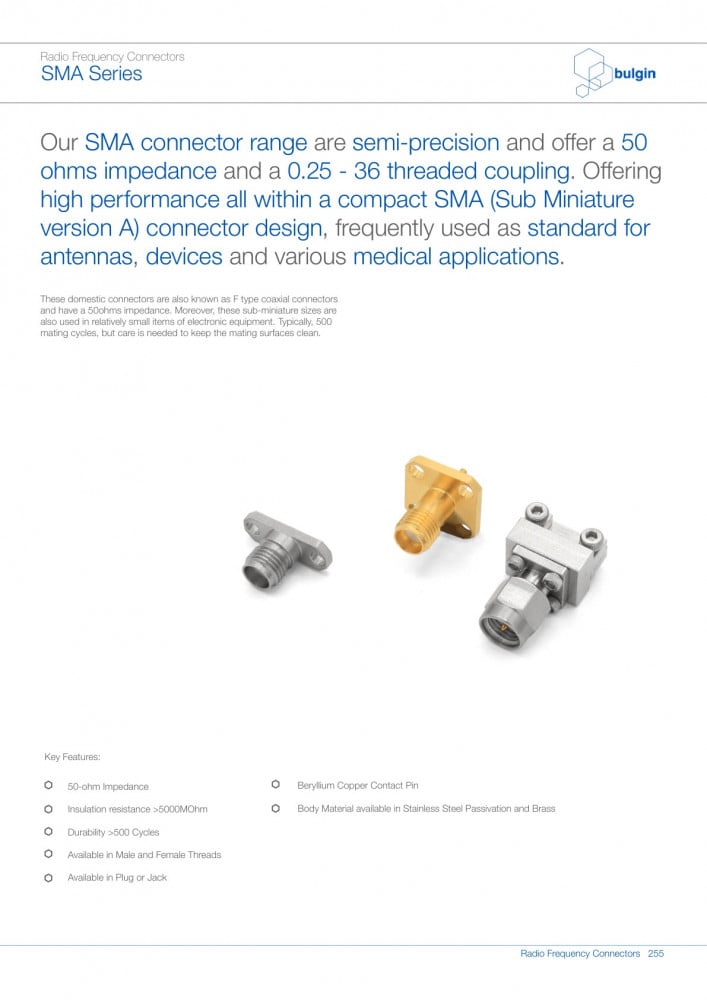 Bulgin SMA connector documentation page 1