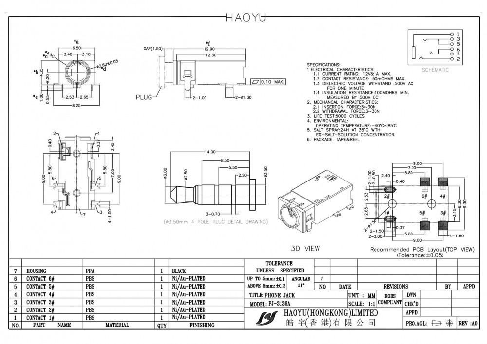 HOOYA PJ-3136A technical document page