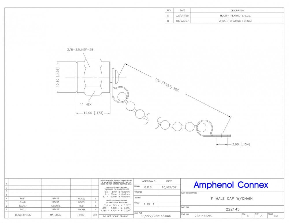 Amphenol 222145 technical drawing