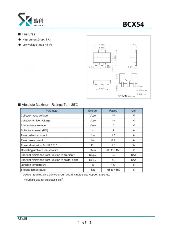 BCX54-16 datasheet page 1