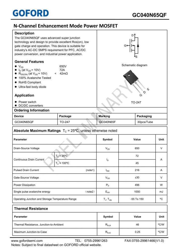 GC040N65QF datasheet page 1