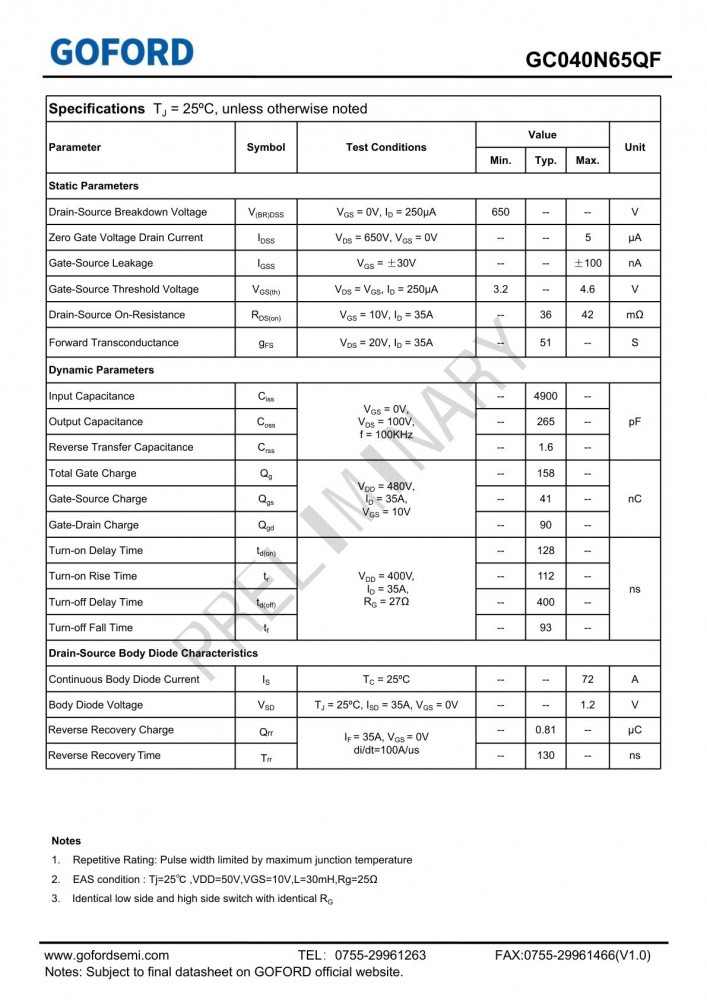 GC040N65QF datasheet page 2
