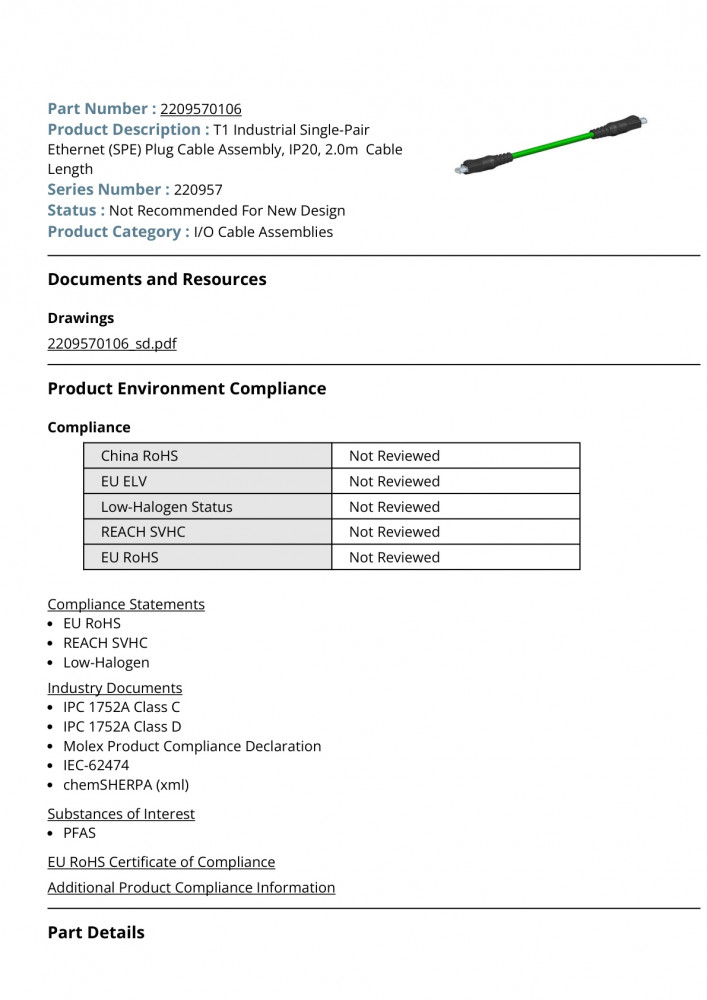 MOLEX 2209570106 technical drawing, page 1