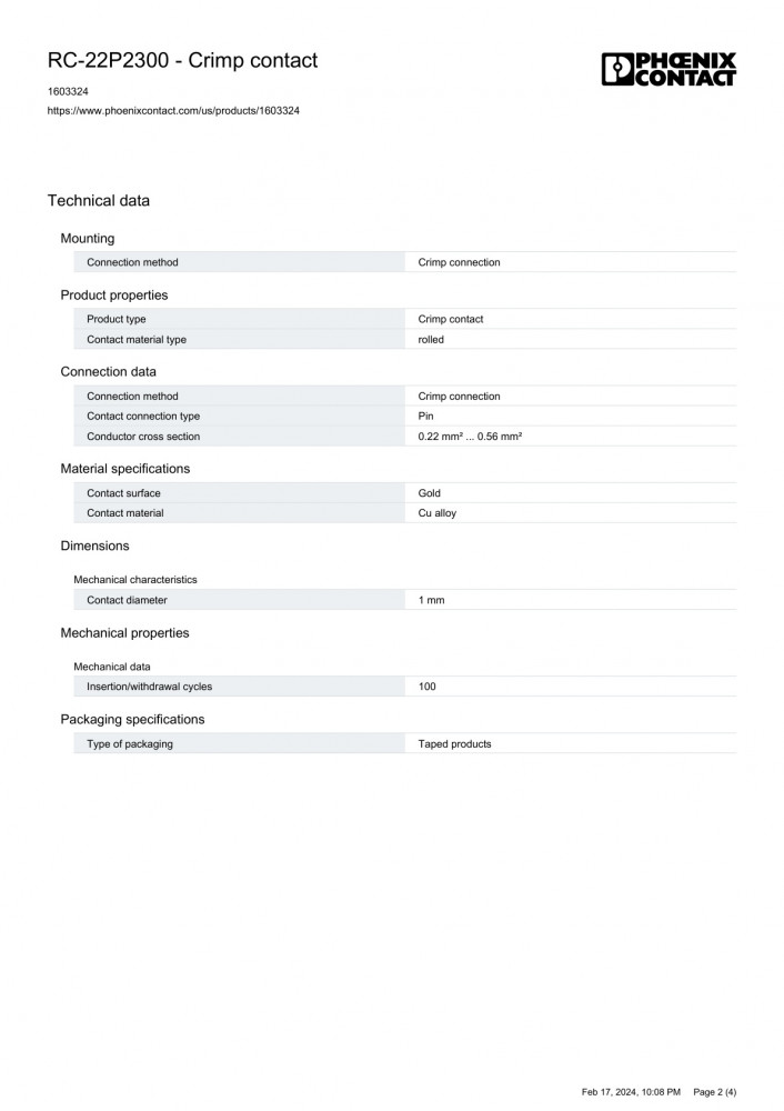 Phoenix Contact 1603324 technical document page 2