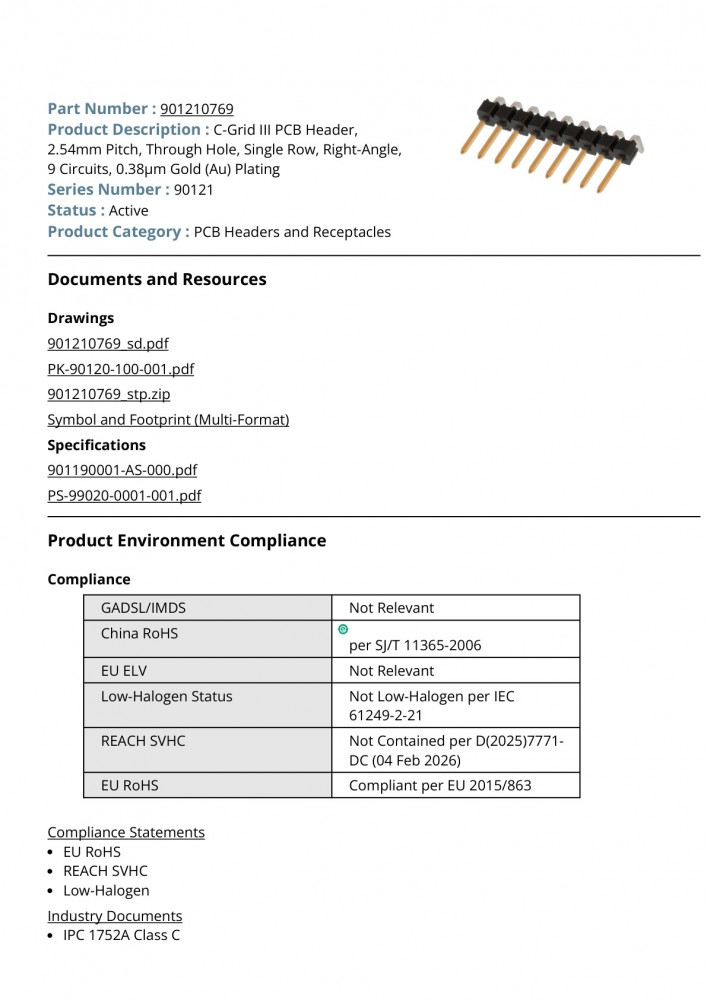 MOLEX 901210769 product document preview, page 1