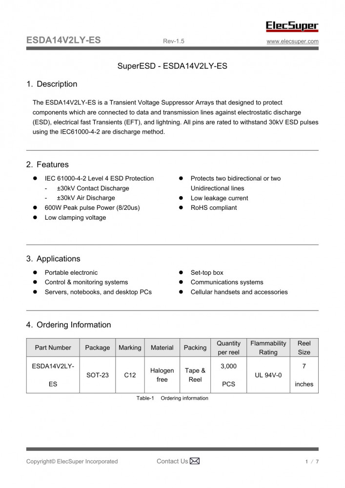 ESDA14V2LY-ES datasheet page 1