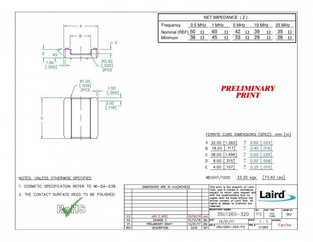 Laird 35U1260-320 technical drawing