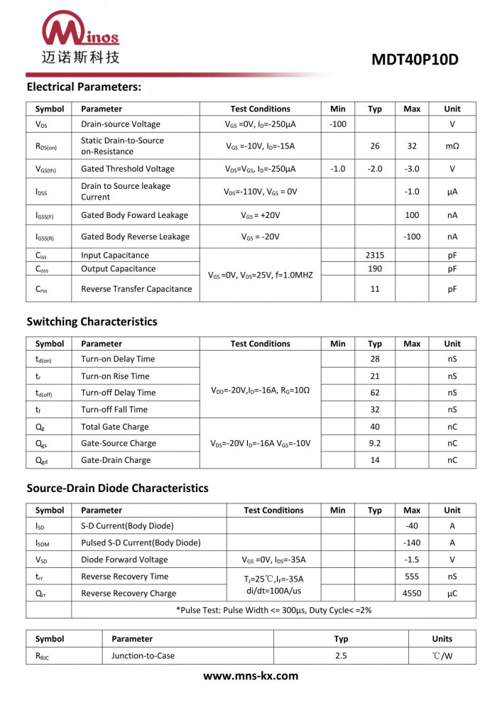 MDT40P10D datasheet page 2