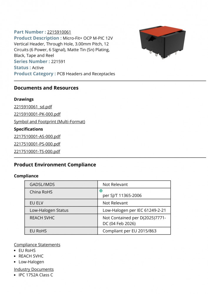 MOLEX 2215910061 technical document page 1