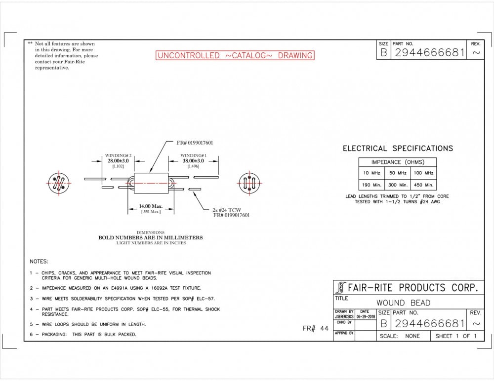 Fair-Rite 2944666681 technical document preview