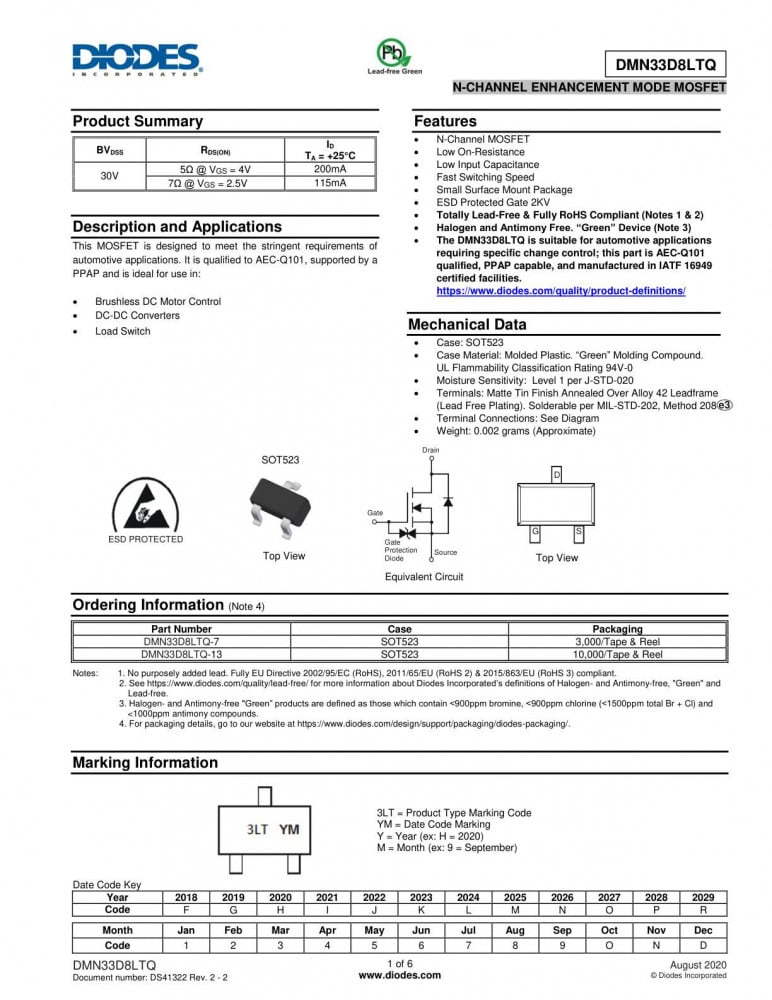 DMN33D8LTQ-13 datasheet page 1