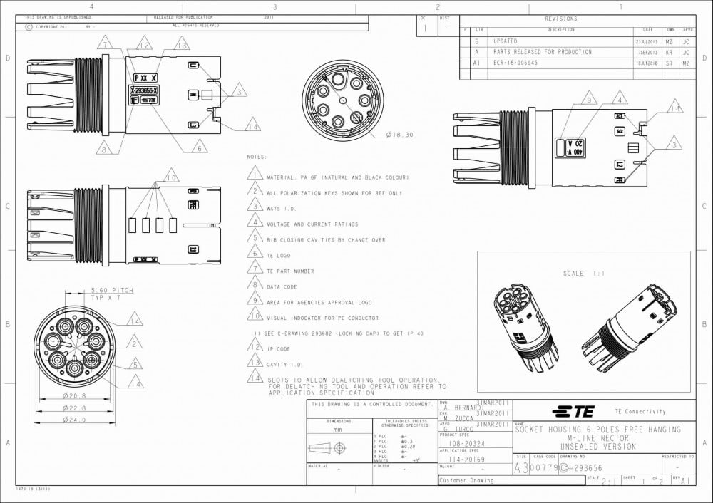 TE Connectivity 293656-3 controlled drawing page 1