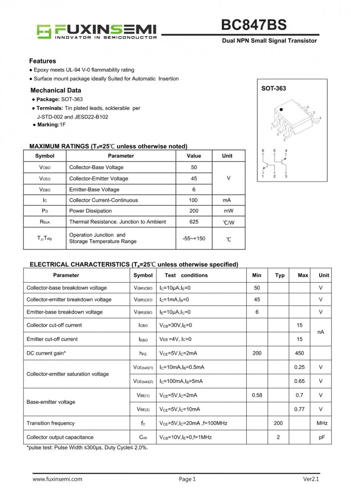 BC847BS datasheet page 1