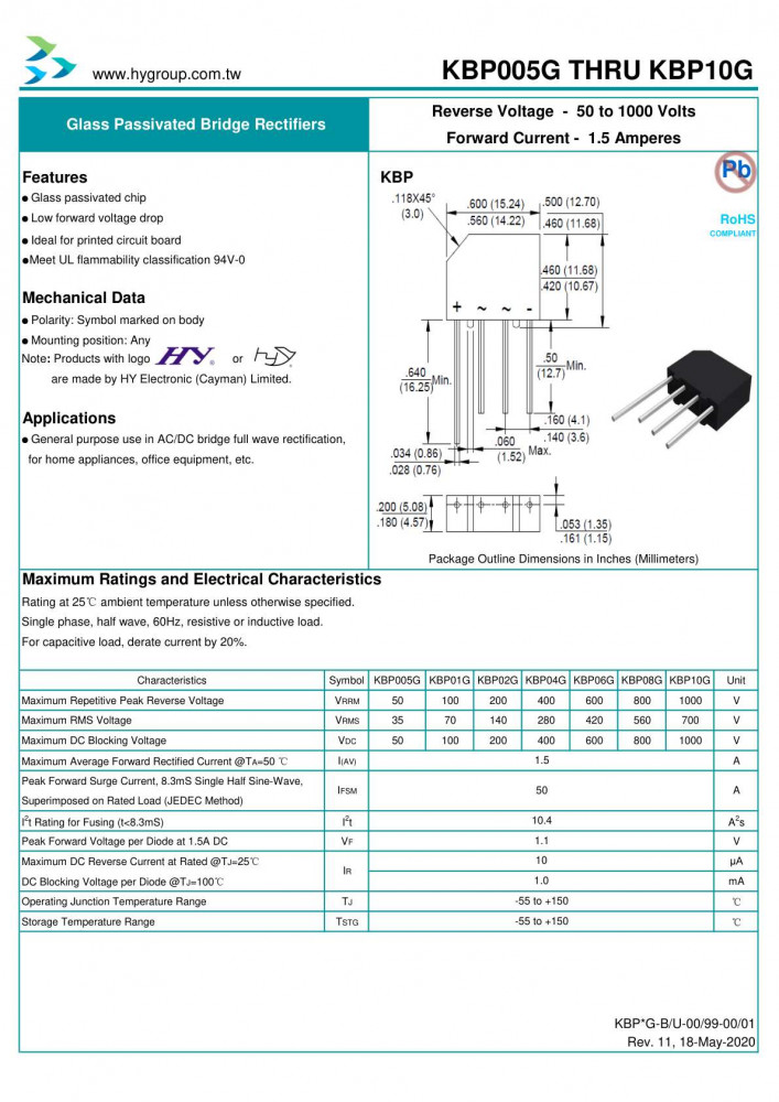 KBP005G datasheet page 1