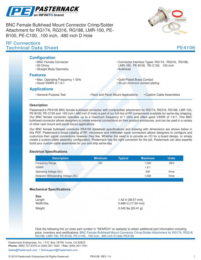 PE4106 technical datasheet page 1