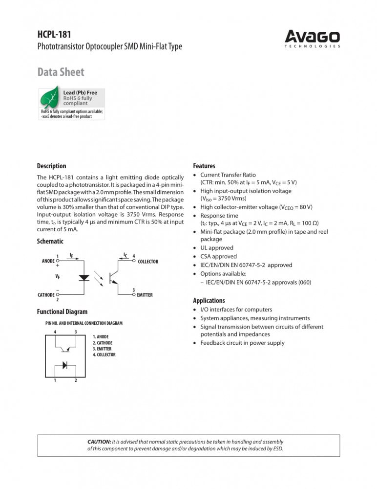 HCPL-181 datasheet page 1