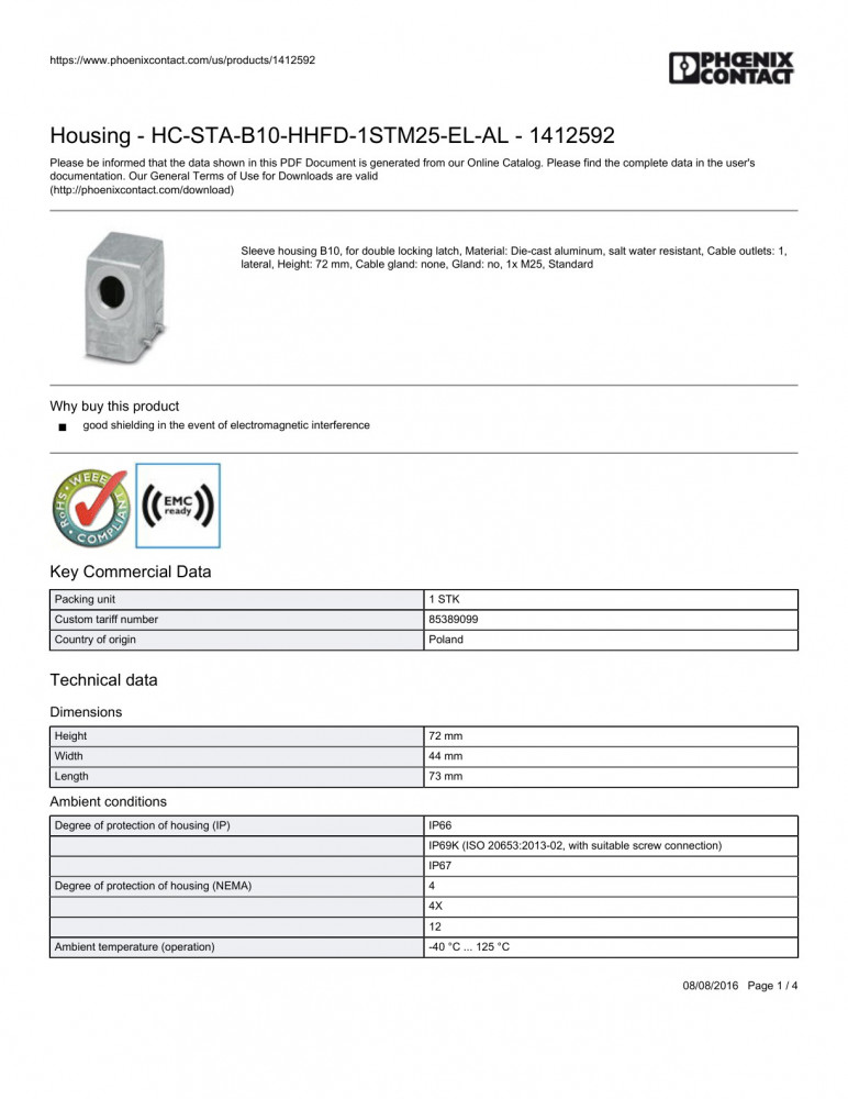 Phoenix Contact 1412592 product document page 1