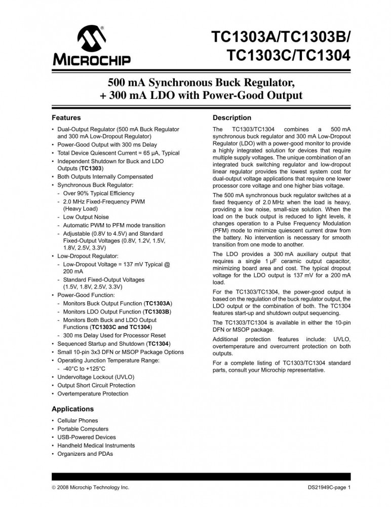 TC1303C datasheet page 1