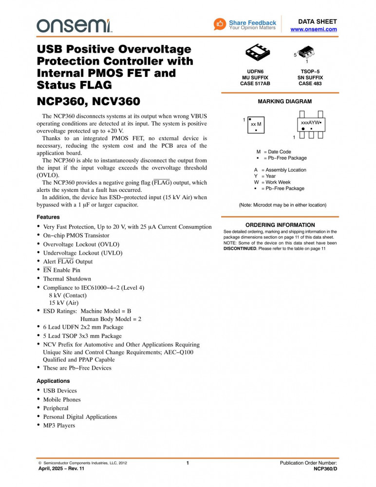 NCP360 datasheet page 1