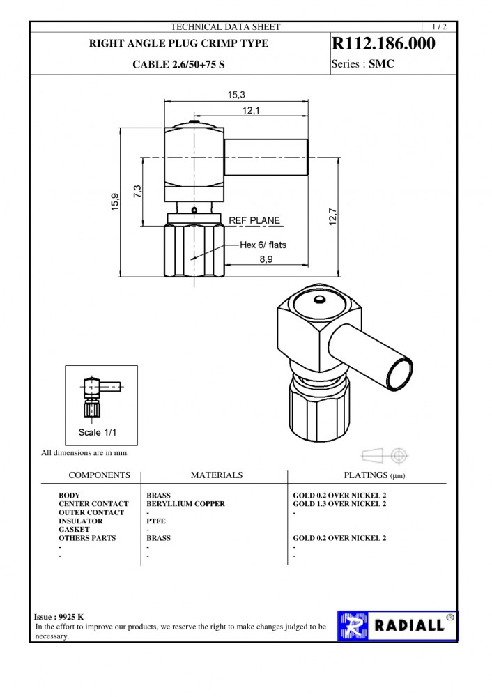 Radiall R112186000 technical document page 1