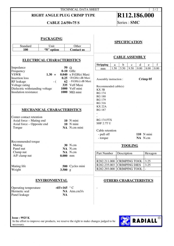 Radiall R112186000 technical document page 2