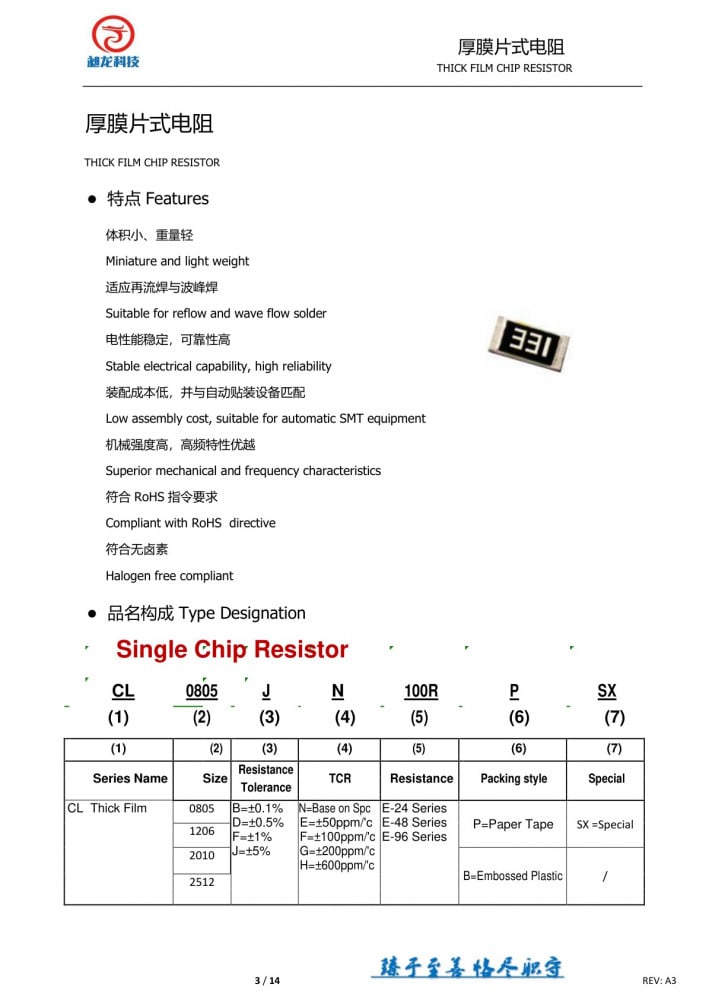 CHANGLONG thick film resistor datasheet page 3