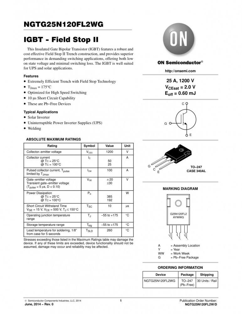 NGTG25N120FL2WG datasheet page 1