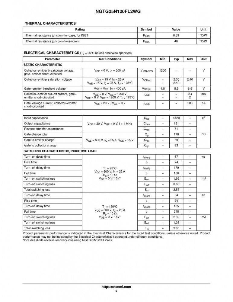 NGTG25N120FL2WG datasheet page 2