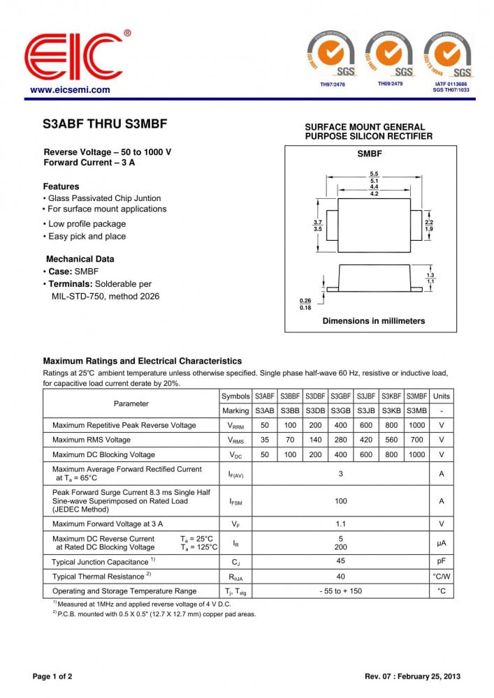 EIC S3MBF datasheet page 1