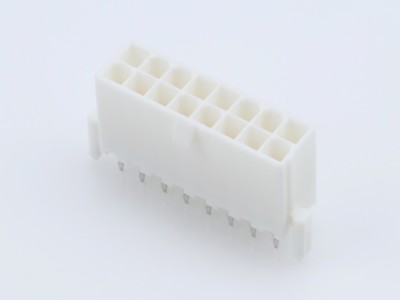 Mini-Fit Jr. Vertical Header, 4.20mm Pitch, Dual Row, 14 Circuits, with Snap-in Plastic Peg PCB Lock, Gold, Natural