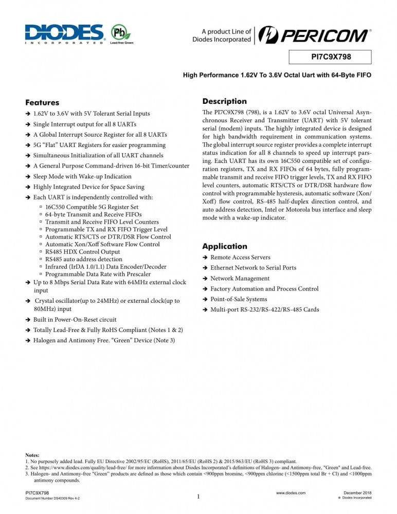 PI7C9X798ME datasheet page 1