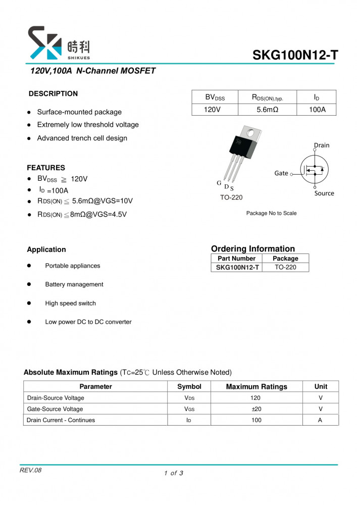 SKG100N12T datasheet page 1