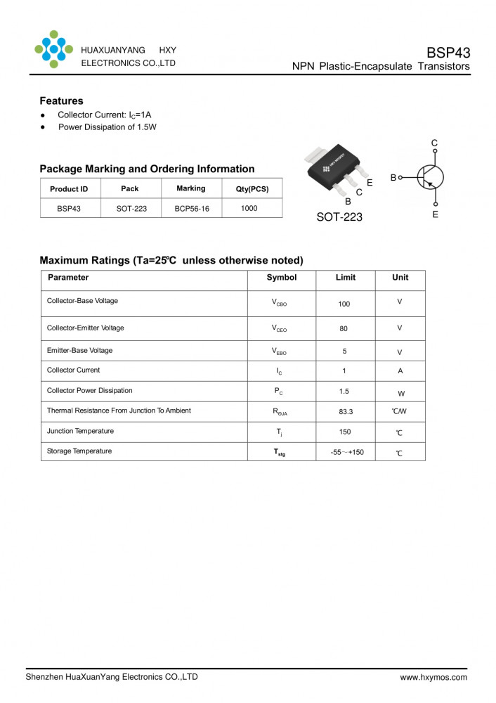 BSP43-HXY datasheet page 1