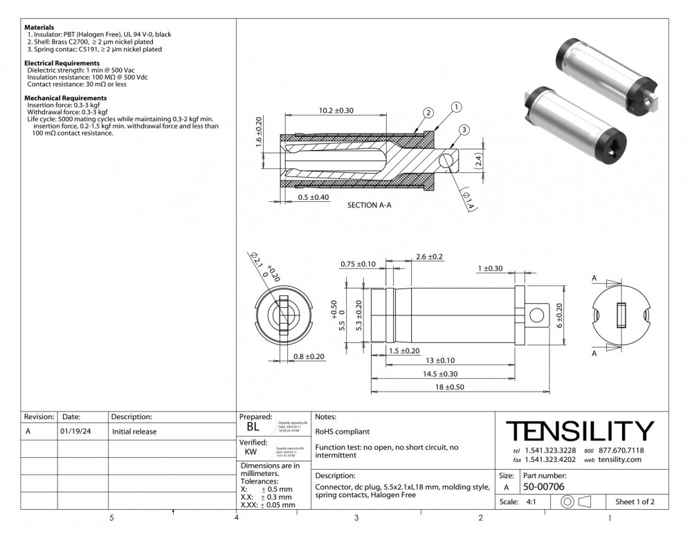 50-00706 product drawing, page 1