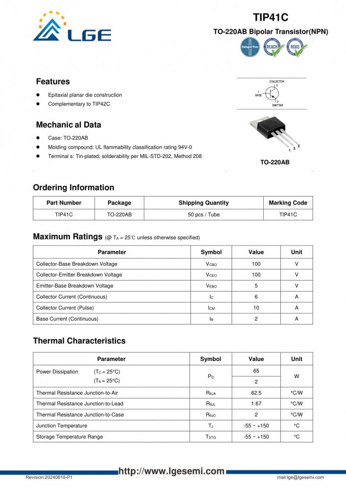 TIP41C datasheet page 1