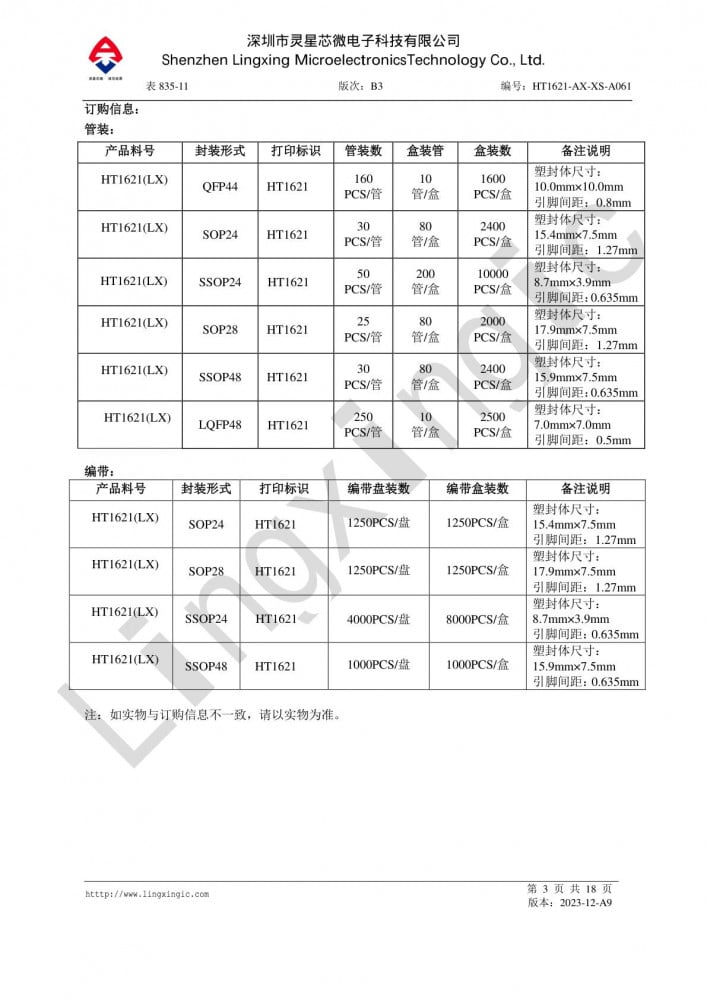 HT1621(LX) datasheet page 3