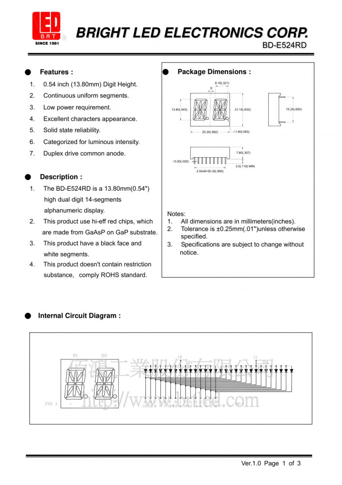 BD-E524RD technical document page 1