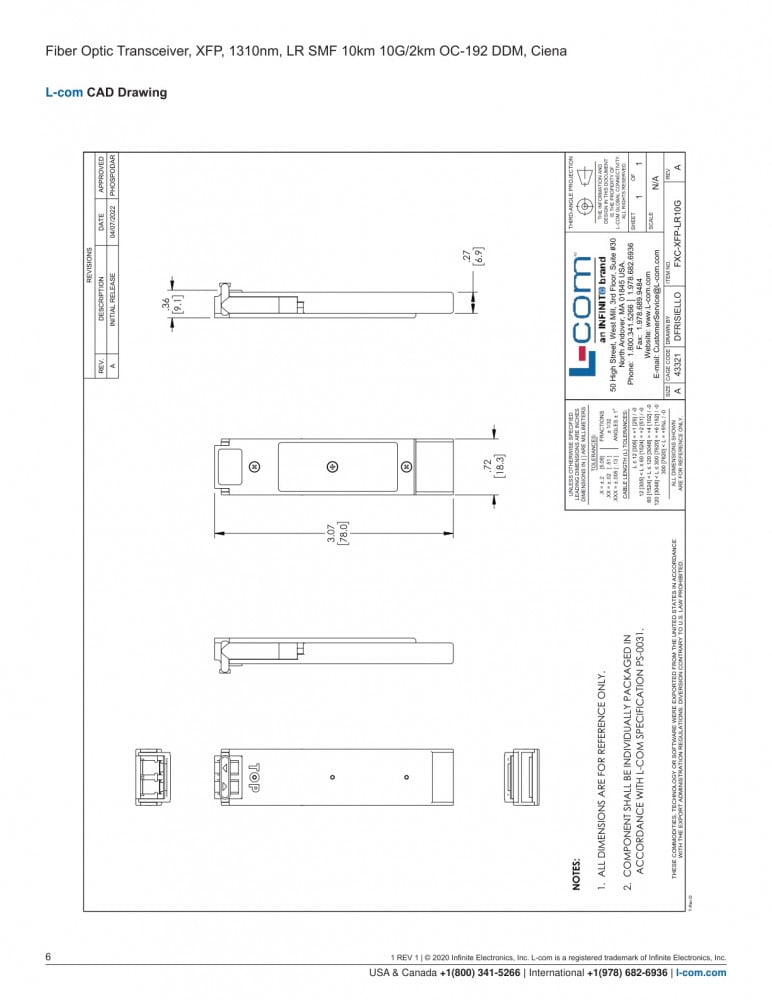 FXC-XFP-LR10G-CAN technical document page 6