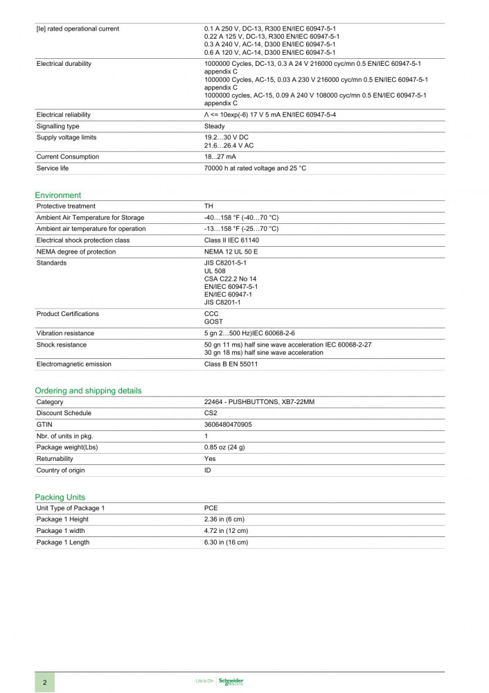 XB7NW36B1 technical document page 2