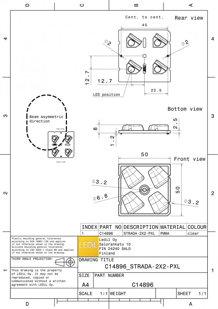 Ledil STRADA-2X2-PXL drawing preview, part number C14896