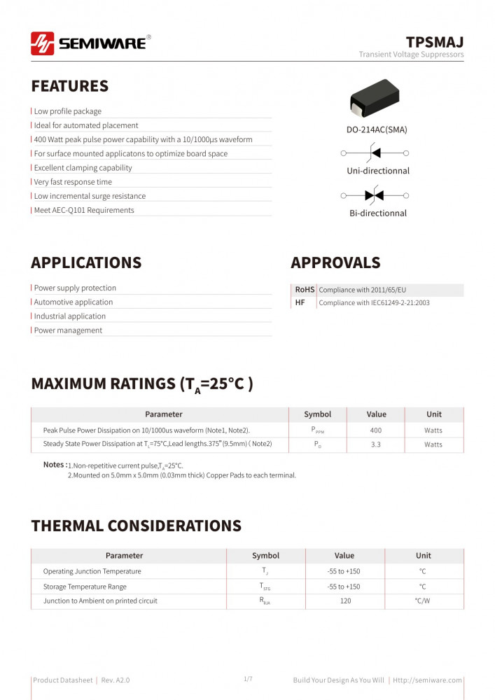 TPSMAJ series datasheet page 1