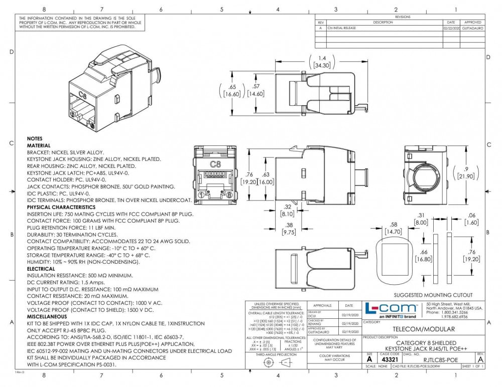 L-com RJTLC8S-POE technical drawing preview