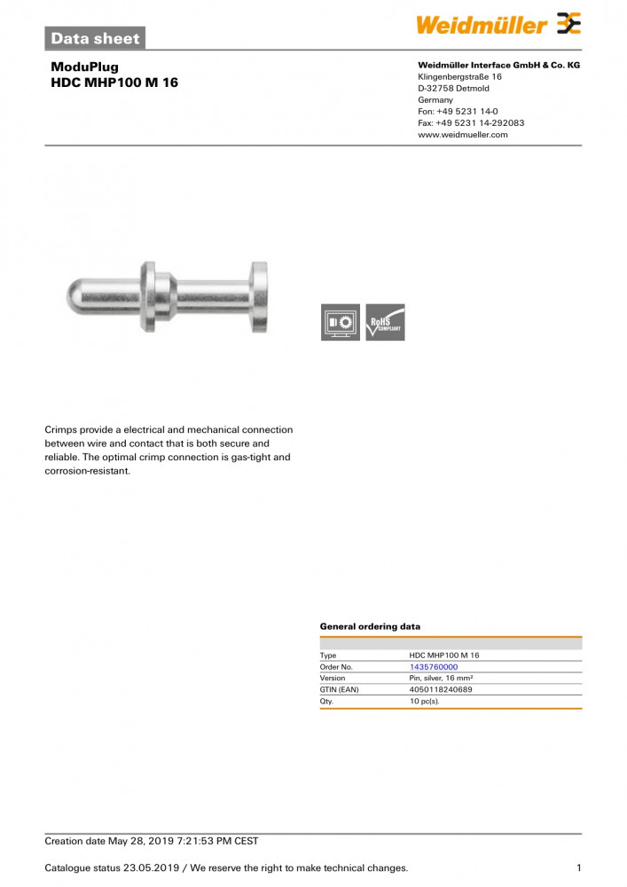 Weidmüller 1435760000 product document page 1