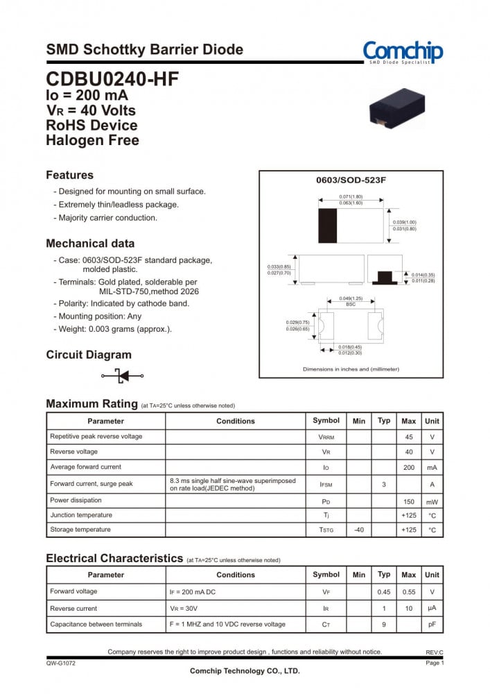 CDBU0240-HF datasheet page 1