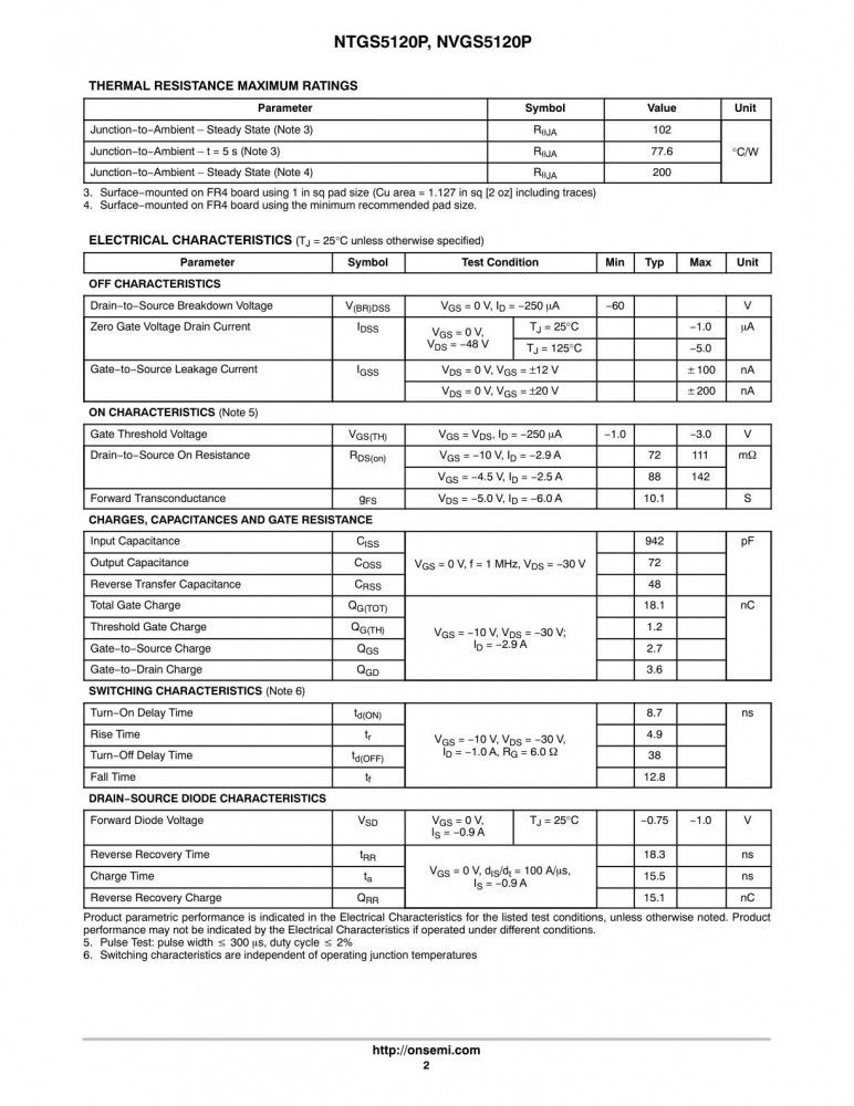 NVGS5120PT1G datasheet page 2
