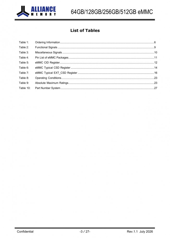 ASFC256G34T5A-51BIN datasheet page 3