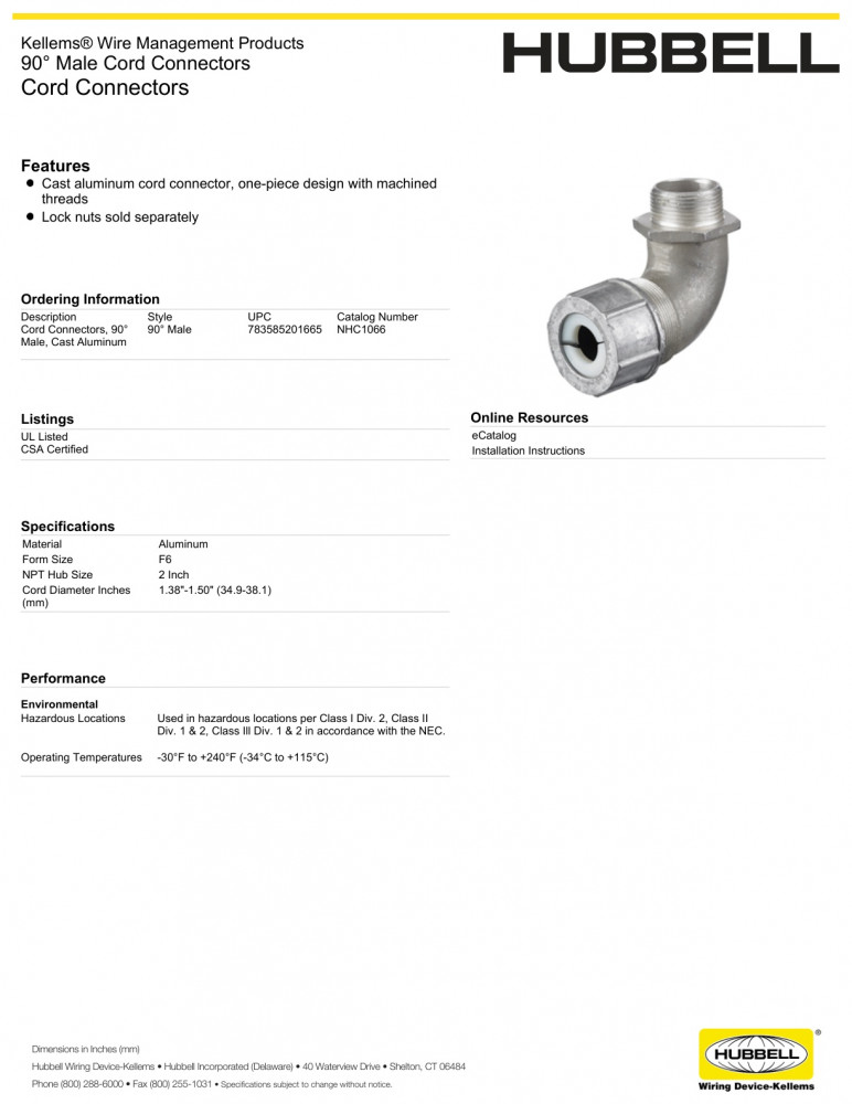 Burndy NHC1066 product document image